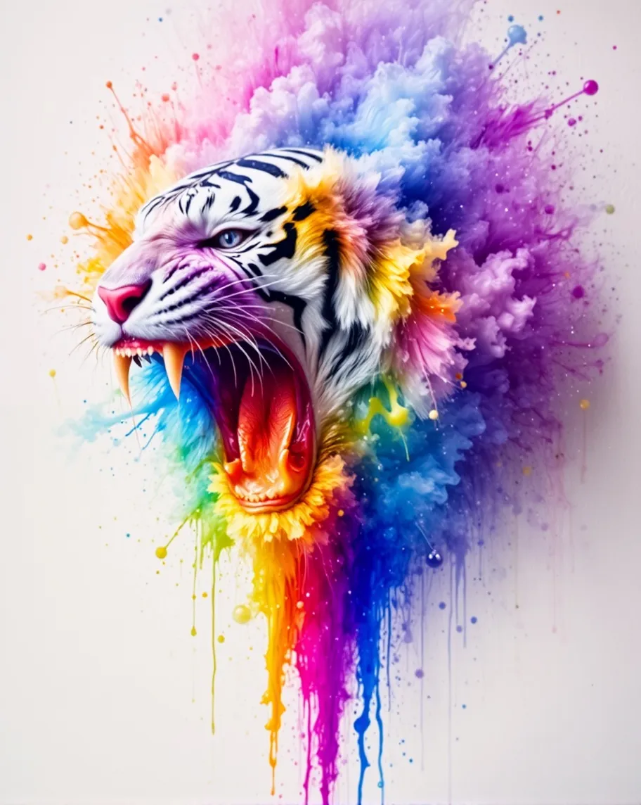 A vibrant, color splashed tiger - Free AI Photo Generator - starryai