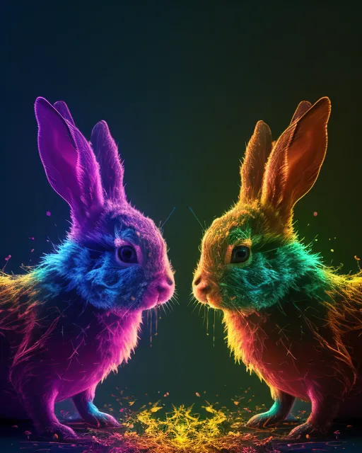 Chroma rabbits, a clash intense - Free AI Photo Generator - starryai